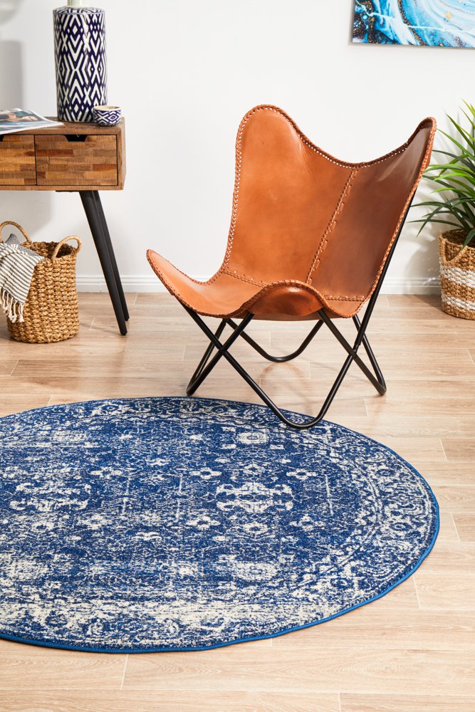Oasis Navy Transitional Round Rug – Lost Design Society