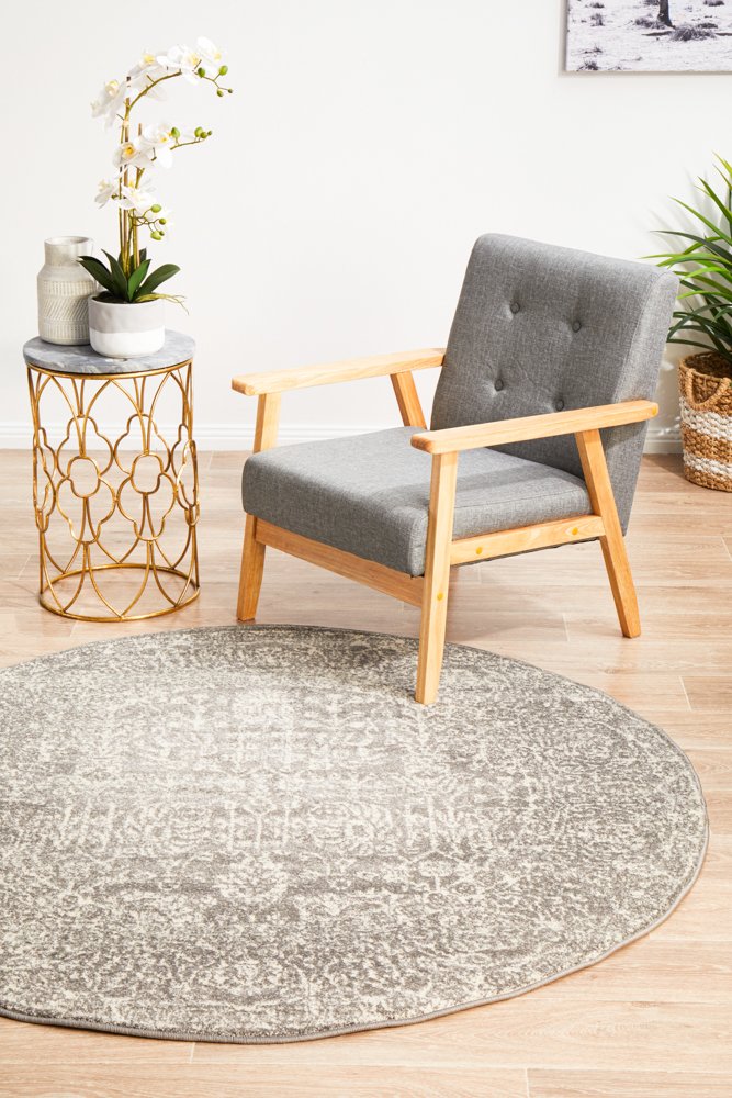 Homage Grey Transitional Round Rug – Lost Design Society