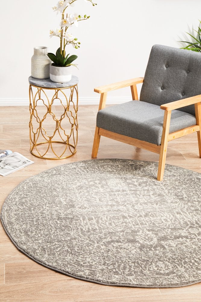 Homage Grey Transitional Round Rug – Lost Design Society