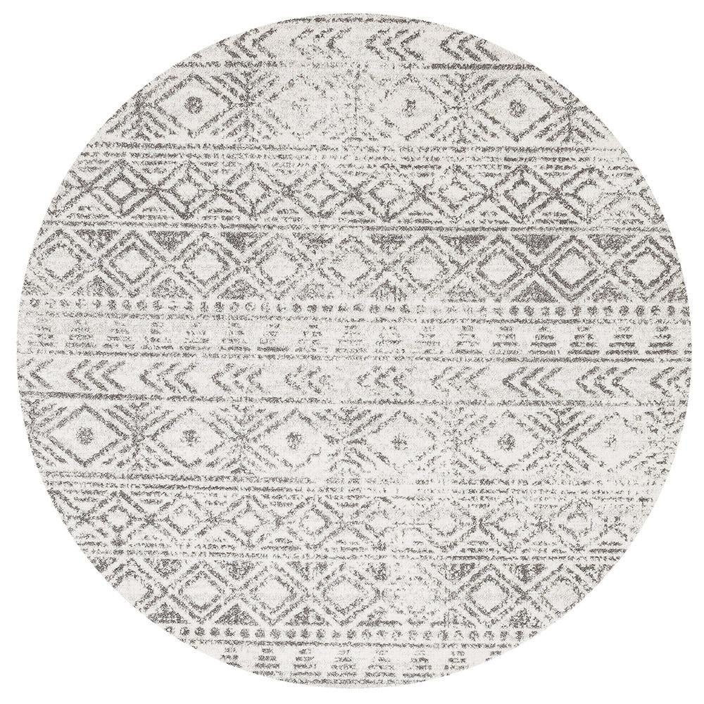 Paradise White Grey Rustic Round Transitional Rug – Lost Design Society ...